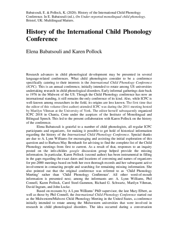 (PDF) History of the International Child Phonology Conference