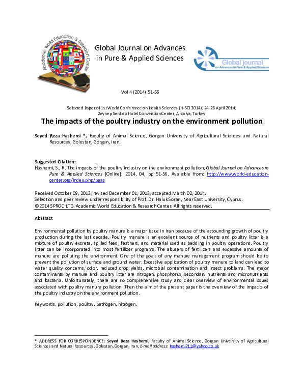 (PDF) The impacts of the poultry industry on the environment pollution ...