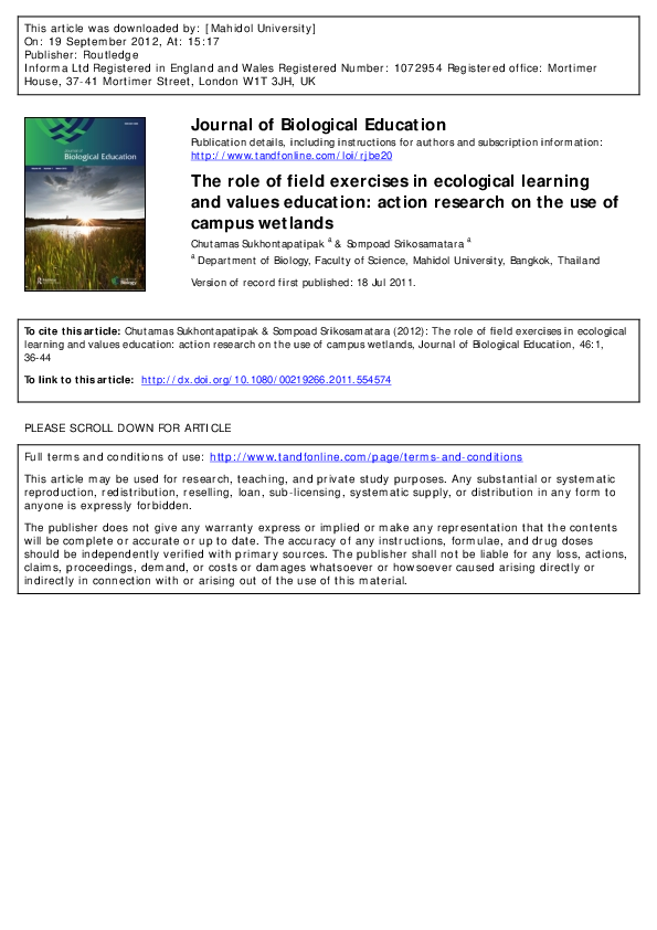 (PDF) Journal of Biological Education The role of field exercises in ...