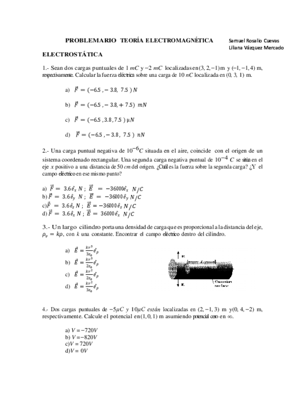 (PDF) PROBLEMARIO TEORÍA ELECTROMAGNÉTICA ELECTROSTÁTICA