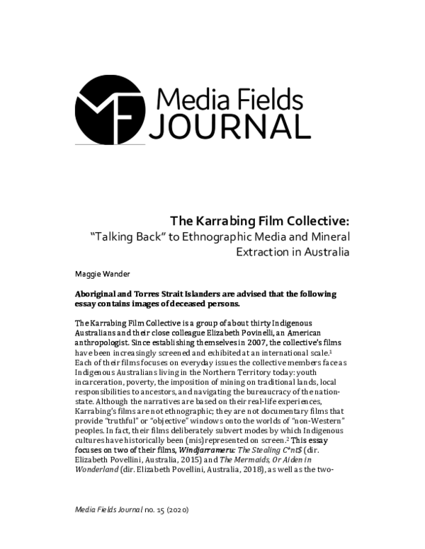 (PDF) The Karrabing Film Collective: "Talking Back" to Ethnographic ...