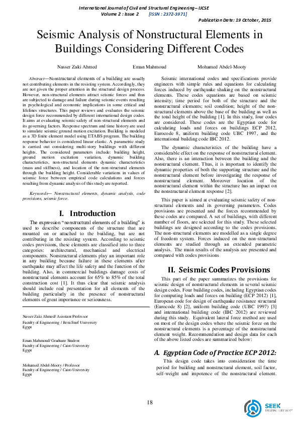 (PDF) Seismic Analysis of Nonstructural Elements in Buildings ...