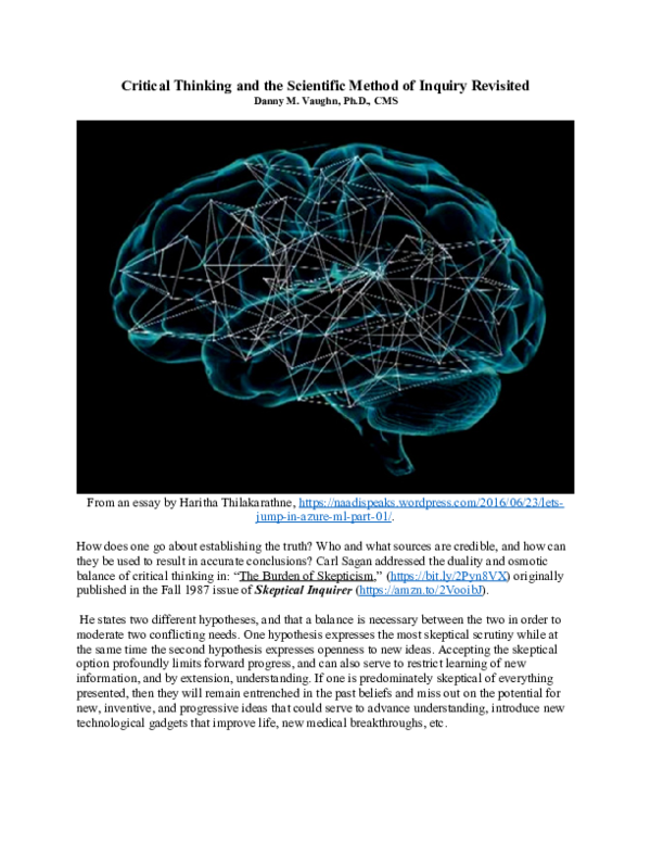 (DOC) CRITICAL THINKING AND THE SCIENTIFIC METHOD OF INQUIRY: REVISITED
