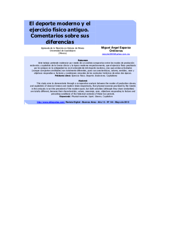 (PDF) El deporte moderno y el ejercicio antiguo, comentarios sobre sus ...