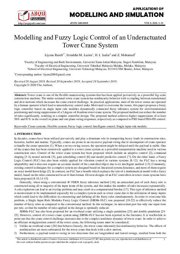(PDF) Modelling and fuzzy logic control of an underactuated tower crane system
