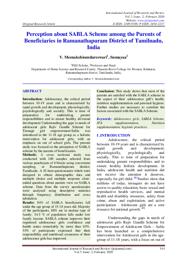 (PDF) Perception about SABLA Scheme among the Parents of Beneficiaries ...