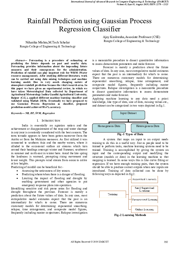 (PDF) Rainfall Prediction using Gaussian Process Regression Classifier