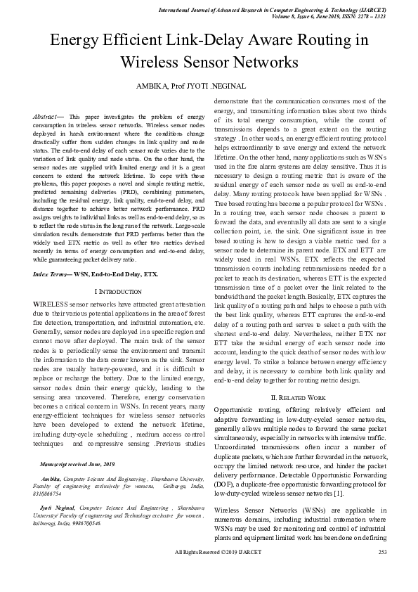 Pdf Efficient Delay Aware Routing In Sensor Networks