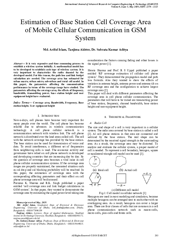 (PDF) Estimation of Base Station Cell Coverage Area of Mobile Cellular ...