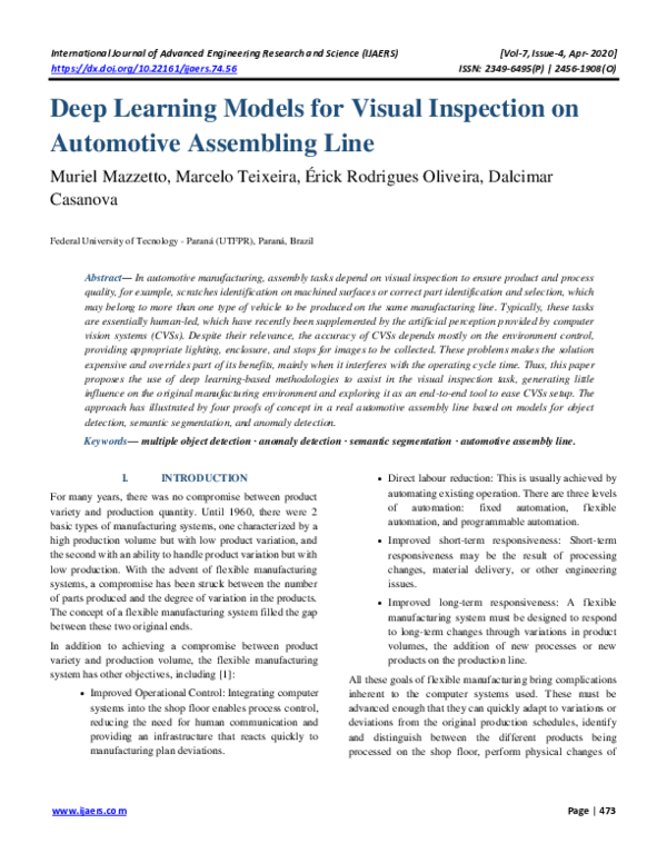 (PDF) Deep Learning Models for Visual Inspection on Automotive ...