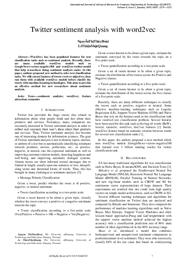 (PDF) witter sentiment analysis with word2vec