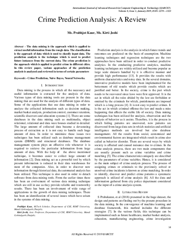 (PDF) Crime Prediction Analysis: A Review
