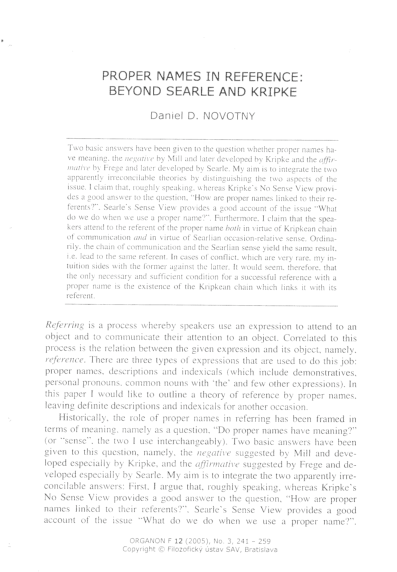 (PDF) Proper Names in Reference: Beyond Searle and Kripke