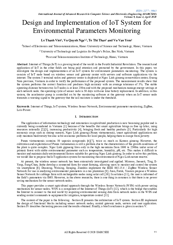 Pdf Design And Implementation Of Iot System For Environmental