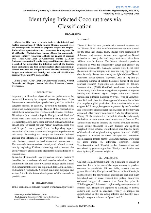 (PDF) Identifying Infected Coconut trees via Classification
