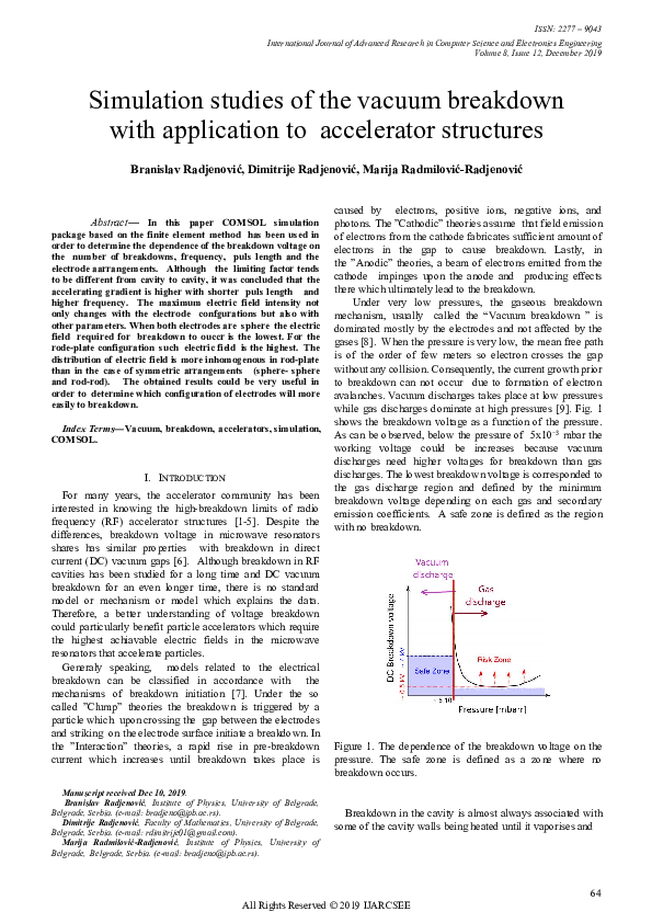 (PDF) Simulation studies of the vacuum breakdown with application to ...
