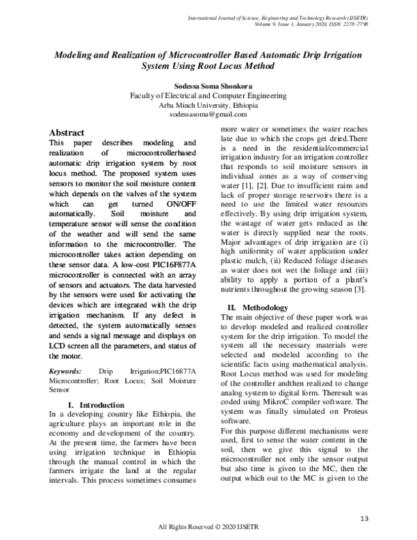Pdf Modeling And Realization Of Microcontroller Based Automatic Drip