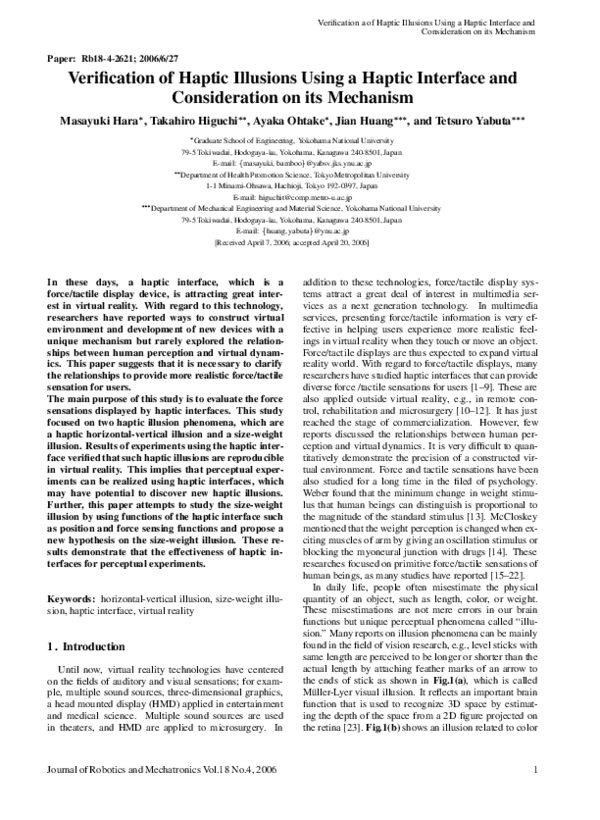 (PDF) Verification of Haptic Illusions Using a Haptic Interface and ...