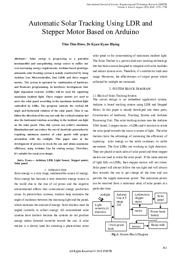 Pdf Automatic Solar Tracking Using Ldr And Stepper Motor Based On Arduino