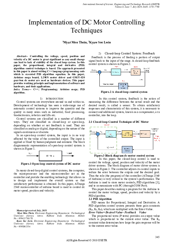 (PDF) Implementation of DC Motor Controlling Techniques