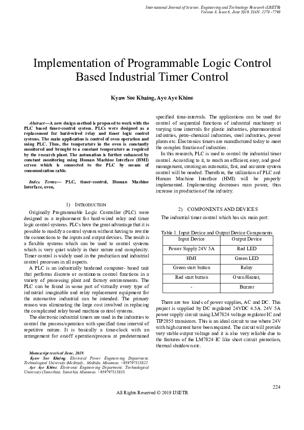 (PDF) Implementation of Programmable Logic Control Based Industrial ... (PDF) Implementation of Programmable Logic Control Based Industrial ...