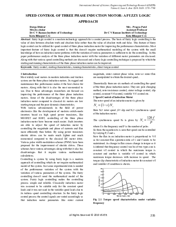 (PDF) SPEED CONTROL OF THREE PHASE INDUCTION MOTOR: A FUZZY LOGIC APPROACH