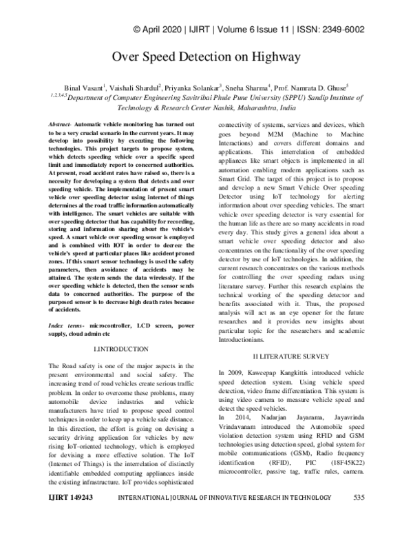 (PDF) Over Speed Detection on Highway