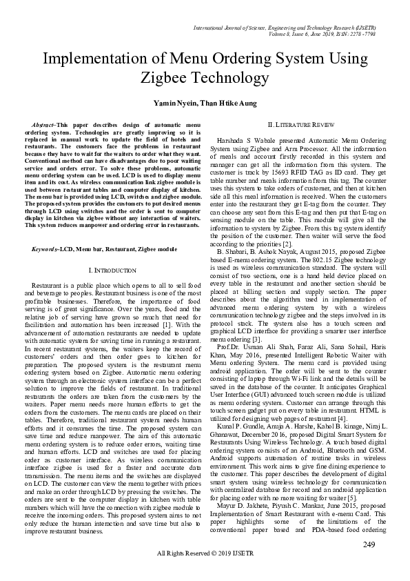 Pdf Implementation Of Menu Ordering System Using Zigbee Technology 6149