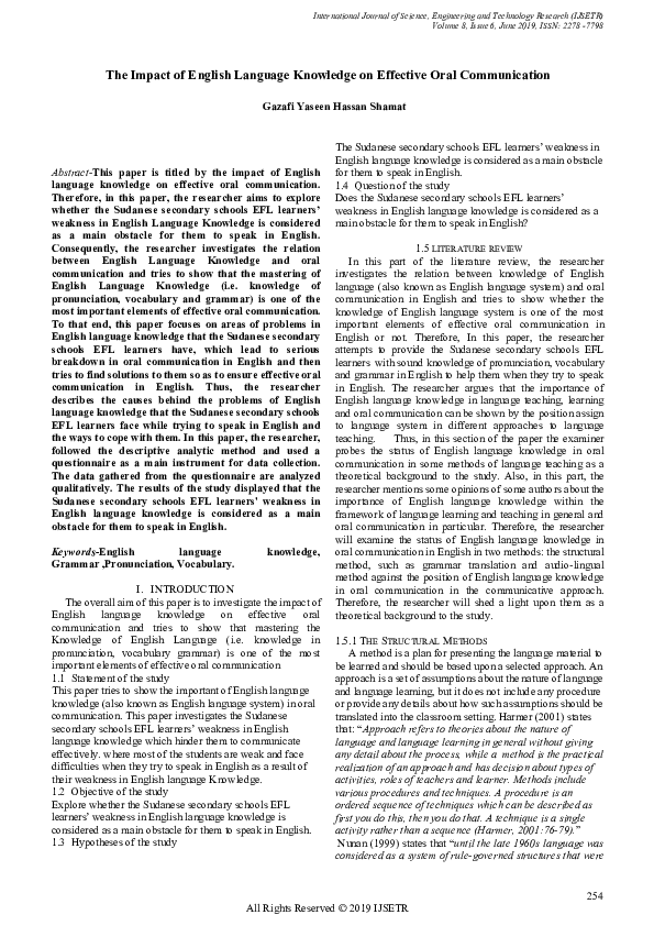 (PDF) The Impact of English Language Knowledge on Effective Oral ...