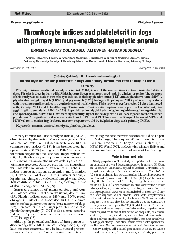 (PDF) Thrombocyte indices and plateletcrit in dogs with primary immune ...