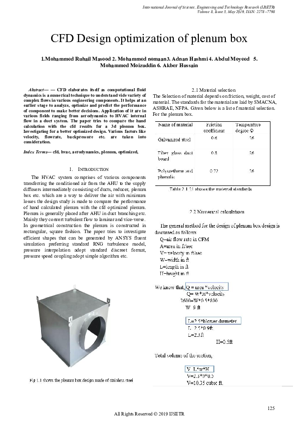 (PDF) CFD Design optimization of plenum box