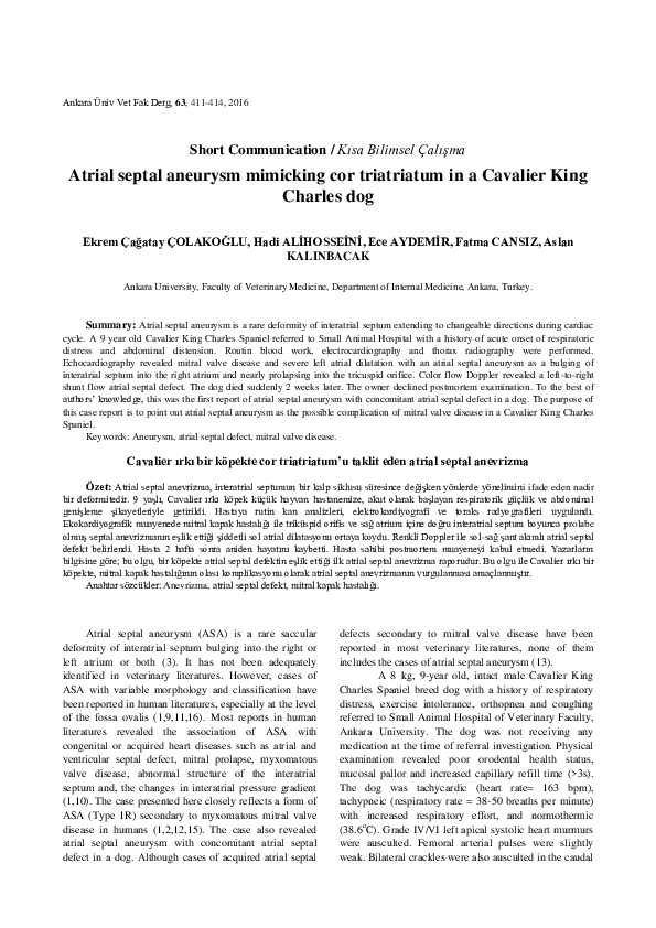(PDF) Atrial septal aneurysm mimicking cor triatriatum in a Cavalier ...