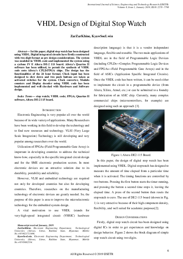 (PDF) VHDL Design of Digital Stop Watch