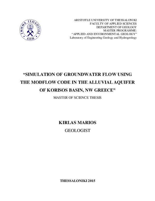 (PDF) Simulation of groundwater flow using the MODFLOW code in the alluvial aquifer of Korisos ...