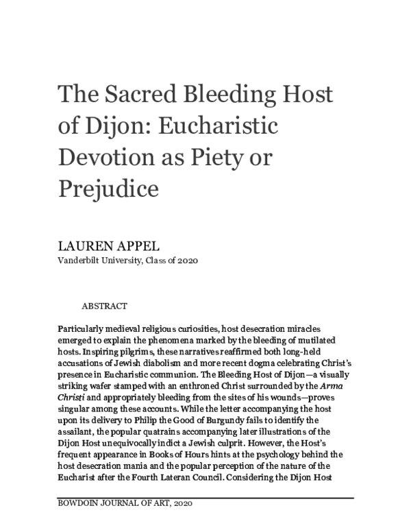 (PDF) The Sacred Bleeding Host of Dijon: Eucharistic Devotion as Piety ...