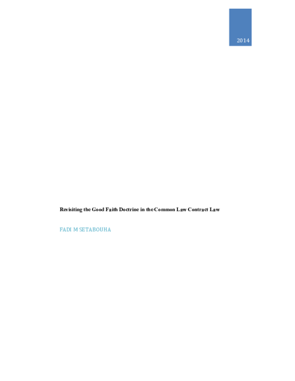 (PDF) Revisiting the Good Faith Doctrine in the Common Law Contract Law