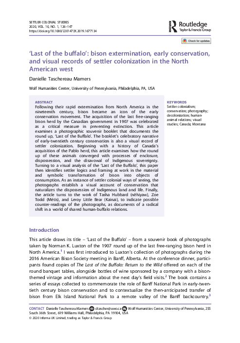 (PDF) 'Last of the buffalo': bison extermination, early conservation ...