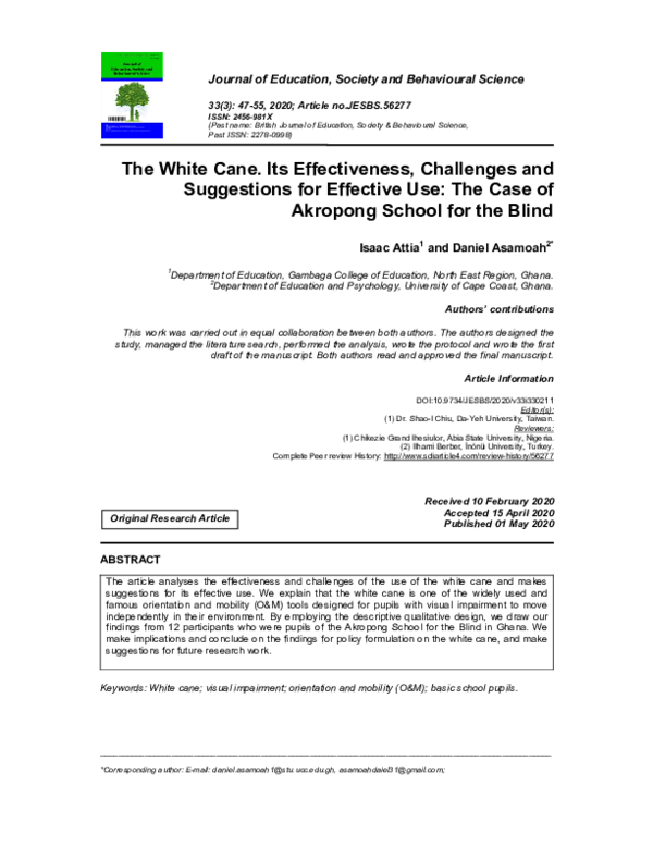 (PDF) The White Cane. Its Effectiveness, Challenges and Suggestions for ...
