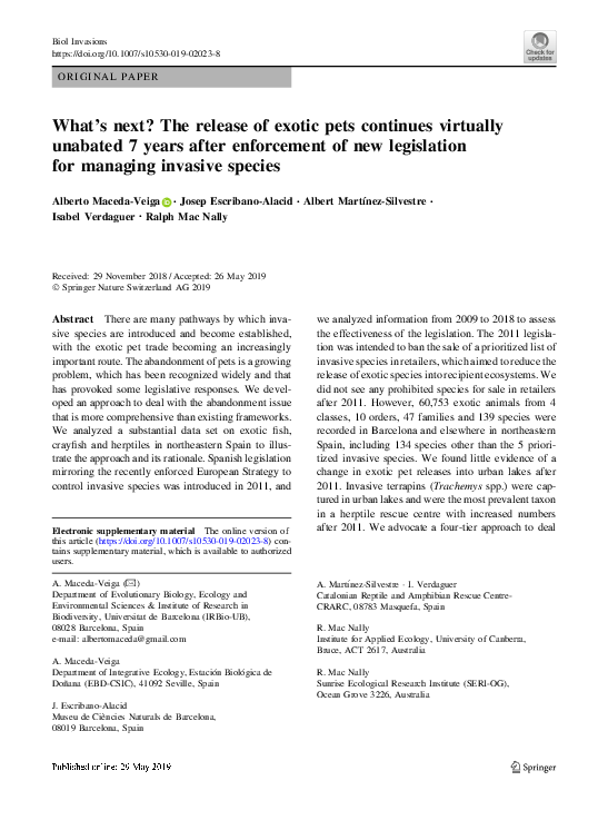 (PDF) What's next? The release of exotic pets continues virtually ...