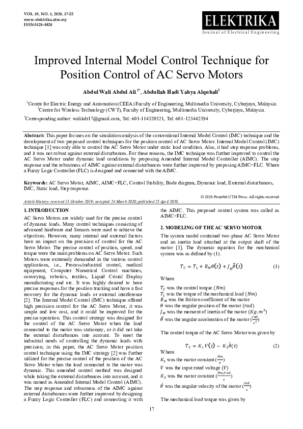 (PDF) Improved Internal Model Control Technique for the Precise Control ...