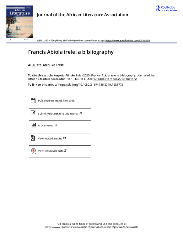 (PDF) Francis Abiola Irele: A Bibliography