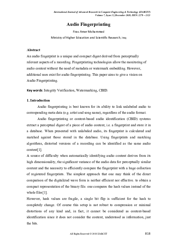 (PDF) Audio Fingerprinting