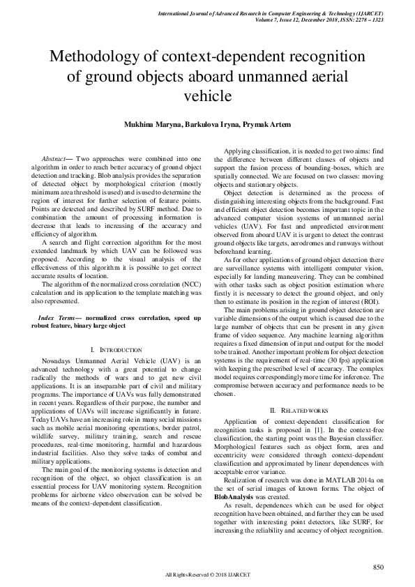 (PDF) Context-Dependent Ground Object Recognition for UAVs