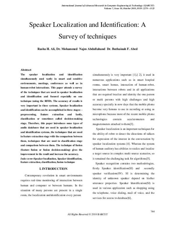 Pdf Speaker Localization And Identification A Survey Of Techniques International Journal Of