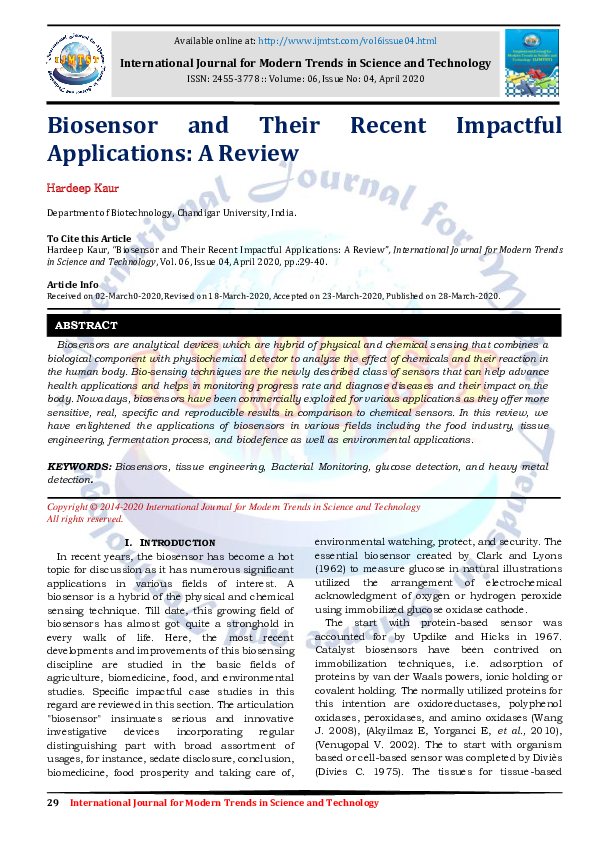 (PDF) Biosensor and Their Recent Impactful Applications: A Review ...