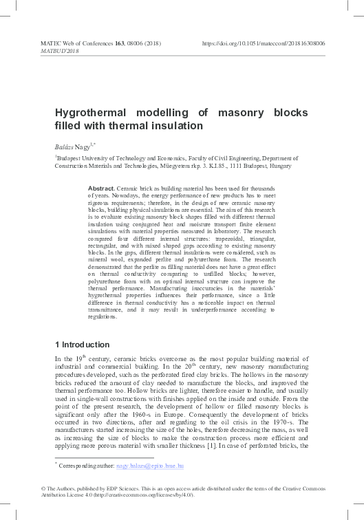 (PDF) Hygrothermal modelling of masonry blocks filled with thermal ...