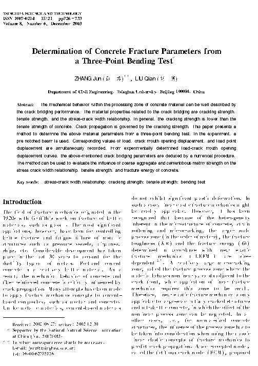 Pdf Determination Of Concrete Fracture Parameters From A Three Point Bending Test