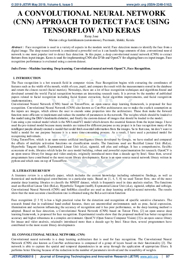(PDF) A CONVOLUTIONAL NEURAL NETWORK (CNN) APPROACH TO DETECT FACE USING TENSORFLOW AND KERAS