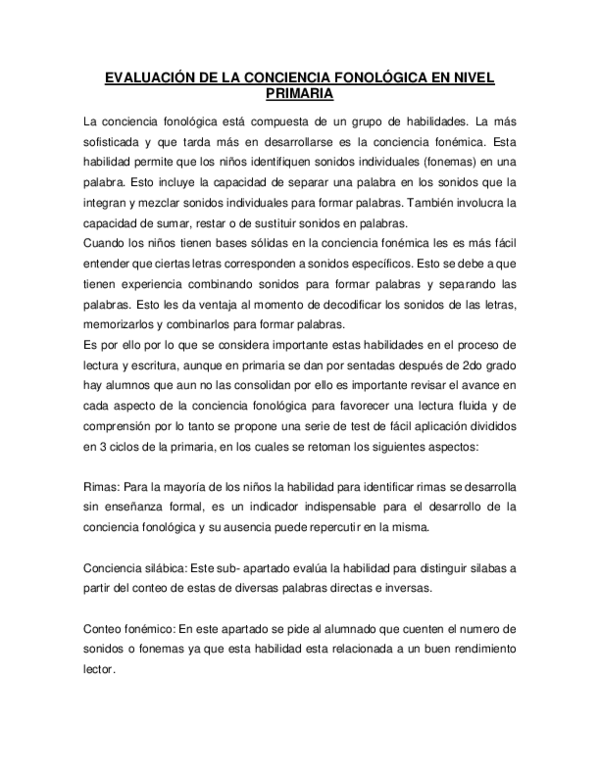 (PDF) EVALUACIÓN DE LA CONCIENCIA FONOLÓGICA EN NIVEL PRIMARIA