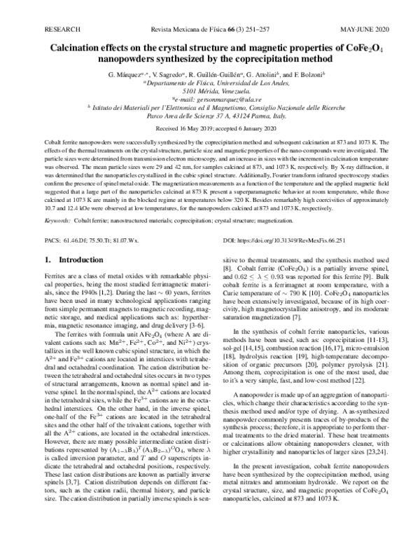 (PDF) Calcination effects on the crystal structure and magnetic properties of CoFe2O4 ...